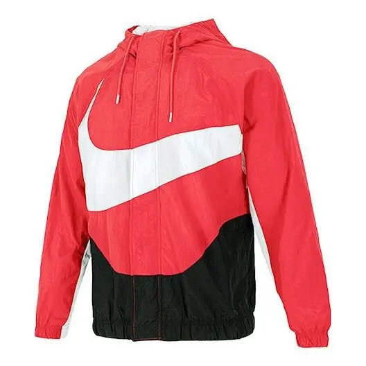 Nike Swoosh Contrasting Color Hooded Woven Jacket - Red