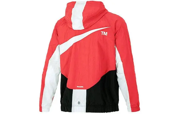 Nike Swoosh Contrasting Color Hooded Woven Jacket - Red