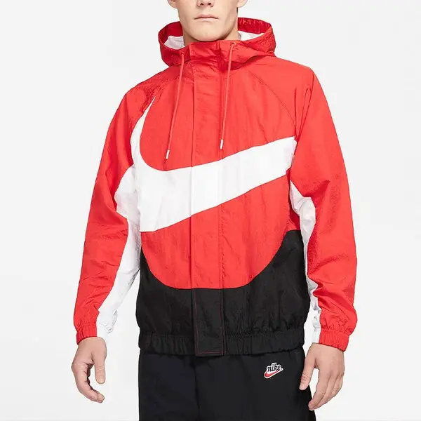 Nike Swoosh Contrasting Color Hooded Woven Jacket - Red