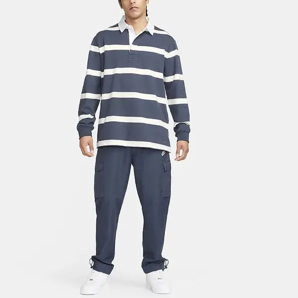 Nike Life Striped Heavyweight Rugby Shirt 'thunder