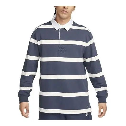 Nike Life Striped Heavyweight Rugby Shirt 'thunder - Blue
