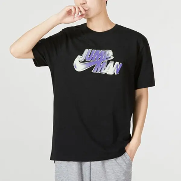 JORDAN Alphabet Large Logo Pattern Printing Round Neck Casual Short Sleeve Black - Default Color