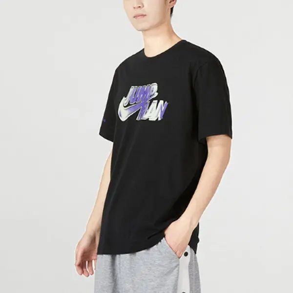 JORDAN Alphabet Large Logo Pattern Printing Round Neck Casual Short Sleeve Black - Default Color