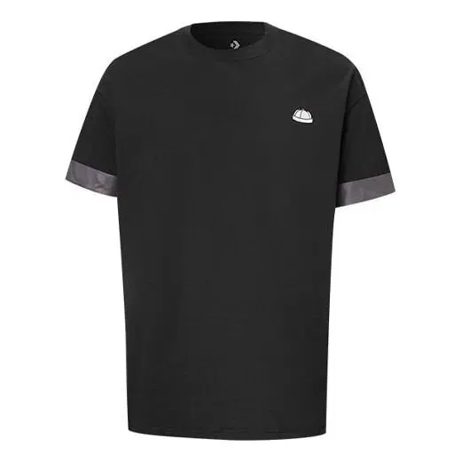 CONVERSE City Short Sleeve Tee Cuff Contrasting Colors Sports Round Neck - Black