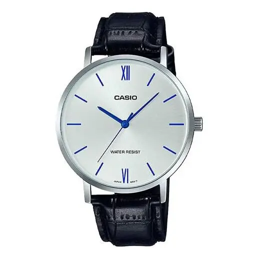 Casio Quartz Analog Watch With Leather Strap - Black