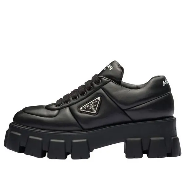Prada Monolith Brushed Leather Lace-up Shoes - Black
