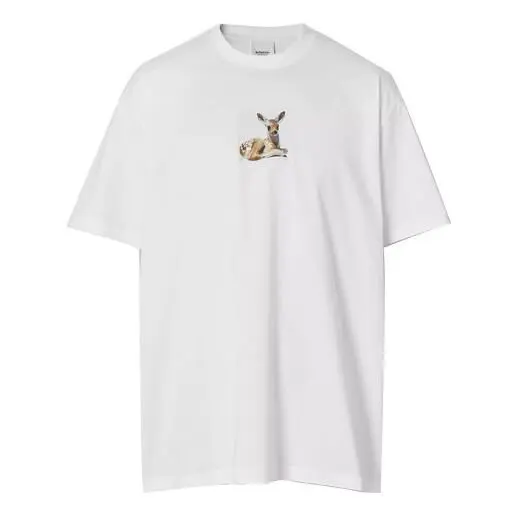 Burberry Deer Print Cotton Oversized Deerlet Printing T-shirt - White