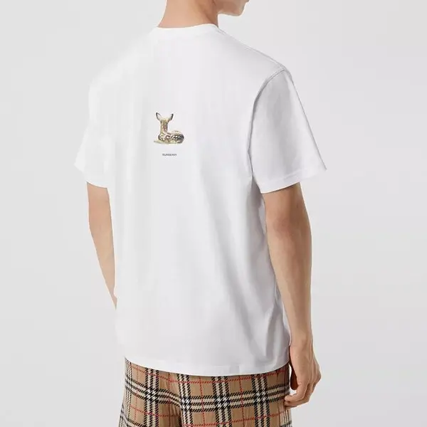 Burberry Deer Print Cotton Oversized Deerlet Printing T-shirt - White
