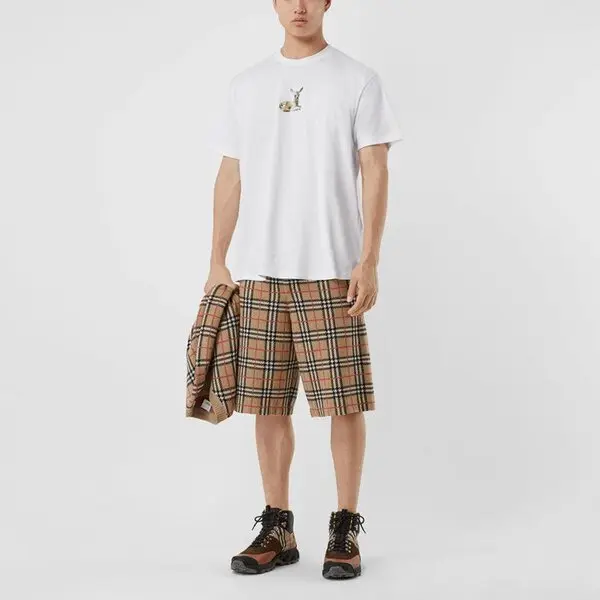 Burberry Deer Print Cotton Oversized Deerlet Printing T-shirt - White