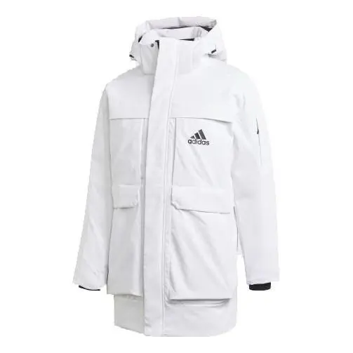 Adidas Full-length Zipper Down Jacket With Multiple Pockets - White