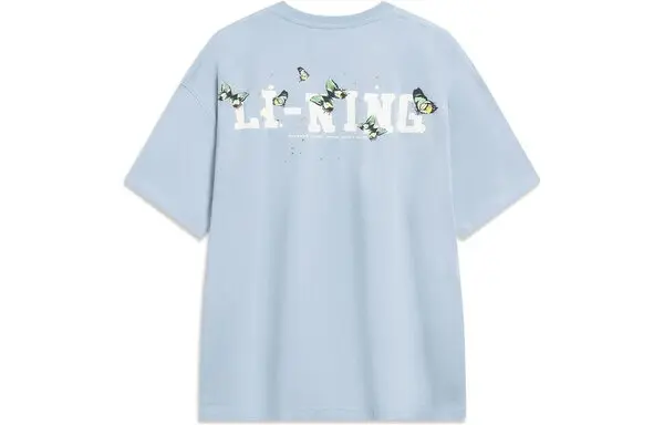 LI-NING Chinese Culture Butterfly Graphic T-shirt 'light Blue - Light Blue/white