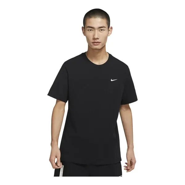 Nike Solid Color Embroidered Logo Micro Mark Round Neck Casual Short Sleeve Black - Multi-color