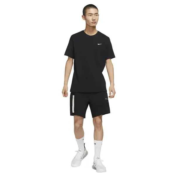 Nike Solid Color Embroidered Logo Micro Mark Round Neck Casual Short Sleeve Black - Multi-color