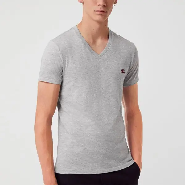 Burberry V Neck Knit Pullover Short Sleeve Gray