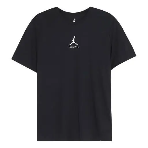 JORDAN Logo Sports Round Collar Short Sleeves Tee - Black