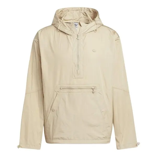 Adidas Originals Solid Color Half Zipper Hooded Straight Long Sleeves Coffee - Default Color