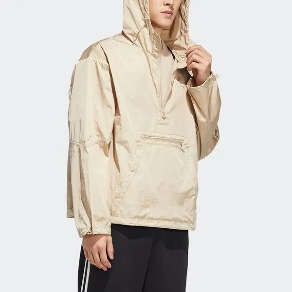 Adidas Originals Solid Color Half Zipper Hooded Straight Long Sleeves Coffee - Default Color