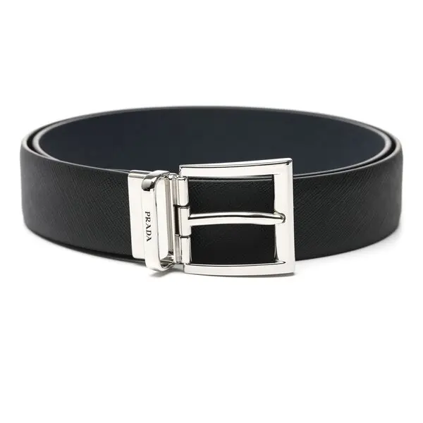 Prada Saffiano Leather Reversible Belt - Black/baltic Blue
