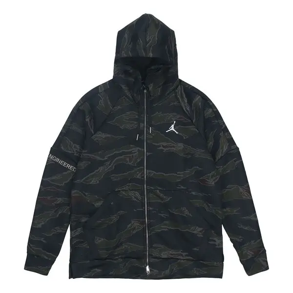 JORDAN Space Cotton" Camouflage Zip-up Hooded Jacket - Black