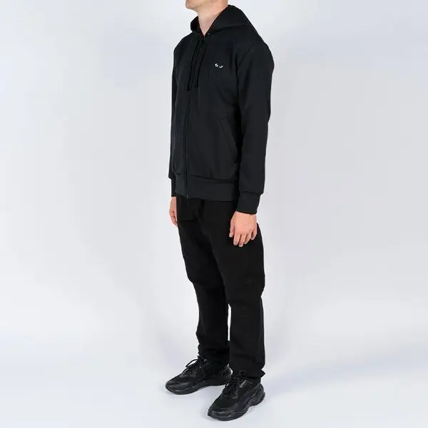Play Comme Des Garcon Zip Up Hoodie With Heart Logo - Black