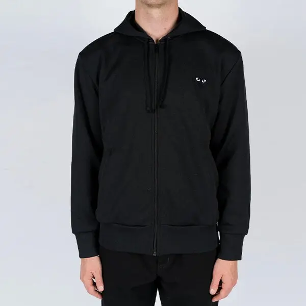 Play Comme Des Garcon Zip Up Hoodie With Heart Logo - Black