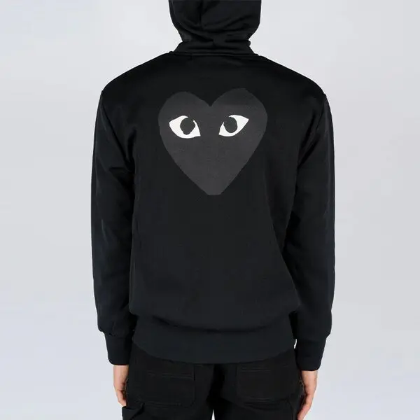 Play Comme Des Garcon Zip Up Hoodie With Heart Logo - Black