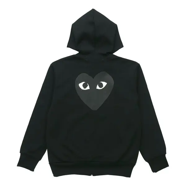 Play Comme Des Garcon Zip Up Hoodie With Heart Logo - Black