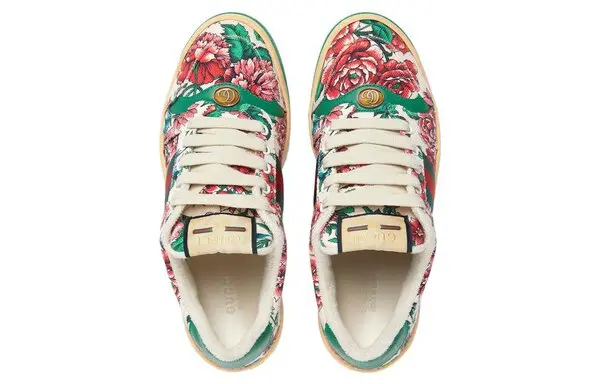Gucci Screener Floral Print Sneakers - White/pink/green