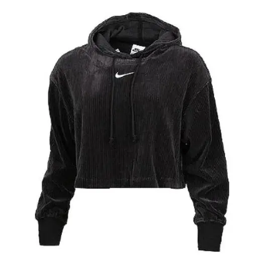 Nike Velour Cropped Pullover Hoodie - Black/white