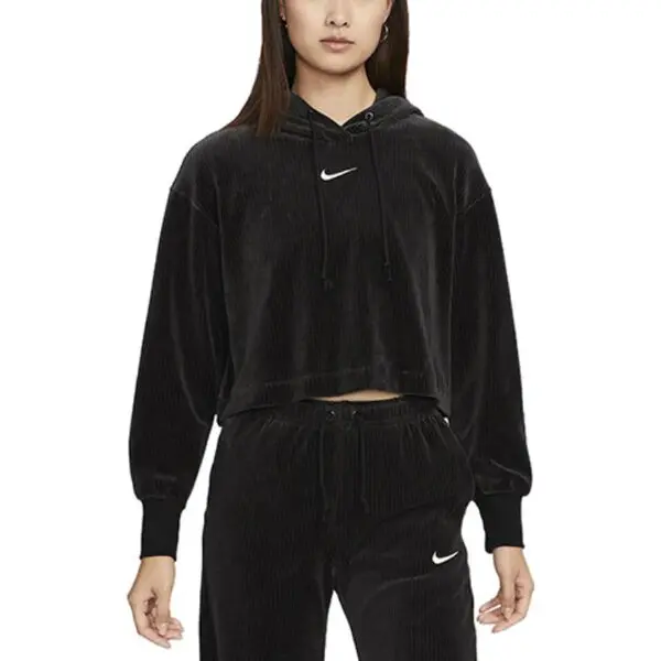 Nike Velour Cropped Pullover Hoodie - Black/white