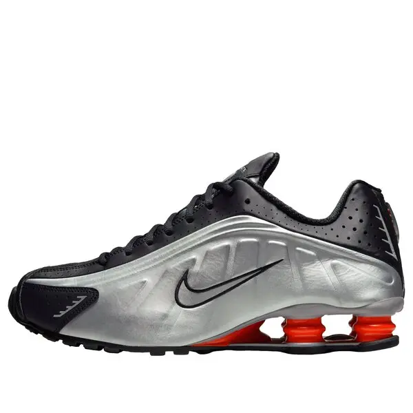 Nike Shox R4 Metallic Silver Red Sneakers - Metallic Silver/red