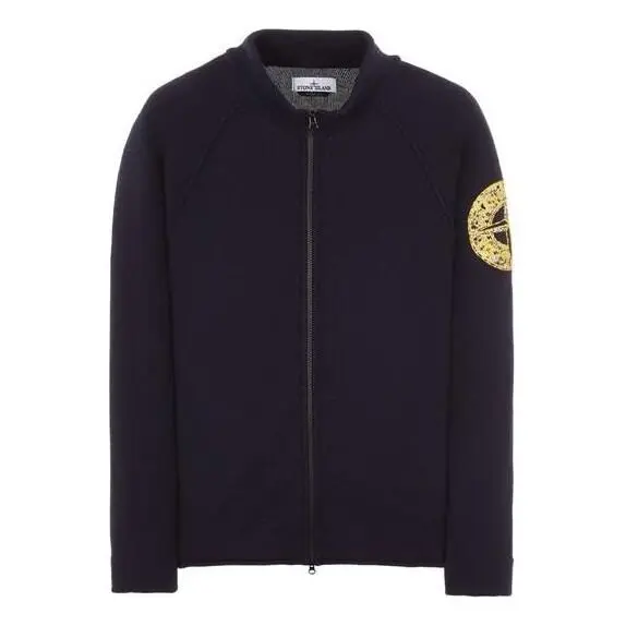 Stone Island Zip-up Sweater With Emblem - Black