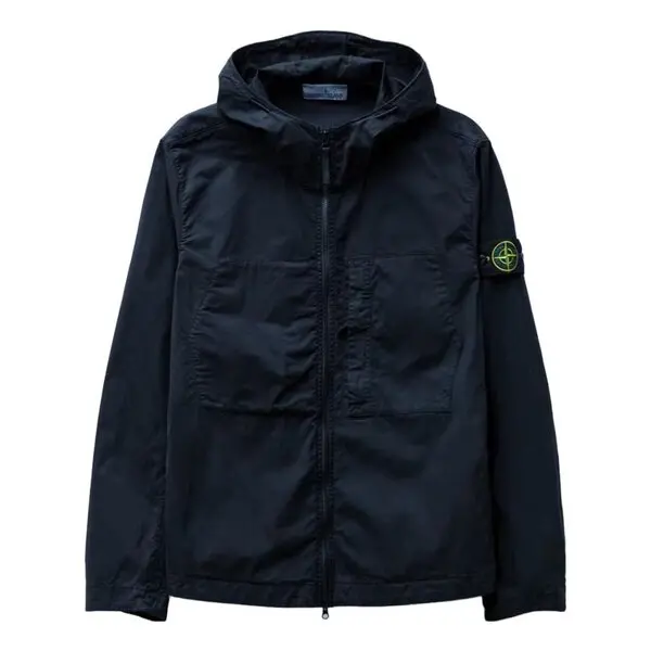 Stone Island Supima Cotton Twill Stretch Hooded Jacket - Navy