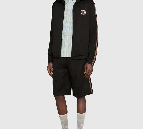 Gucci Side Mesh Shorts With Striped Trim And Logo Detail