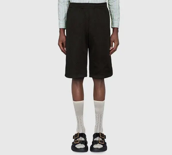 Gucci Side Mesh Shorts With Striped Trim And Logo Detail