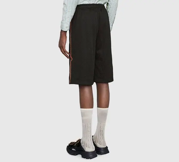 Gucci Side Mesh Shorts With Striped Trim And Logo Detail