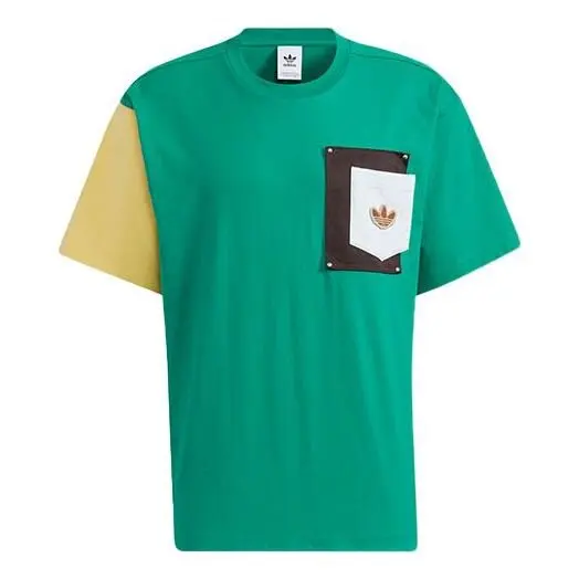 Adidas Originals Series Contrasting Colors Chest Pocket Round Neck Short Sleeve Green - Default Color