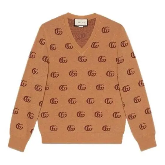 Gucci Double G Jacquard Wool V-neck Sweater