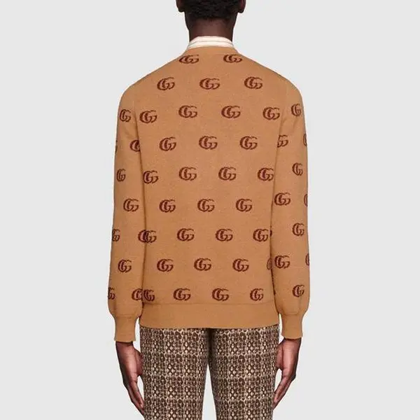 Gucci Double G Jacquard Wool V-neck Sweater