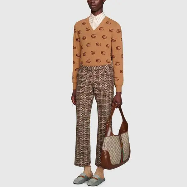 Gucci Double G Jacquard Wool V-neck Sweater