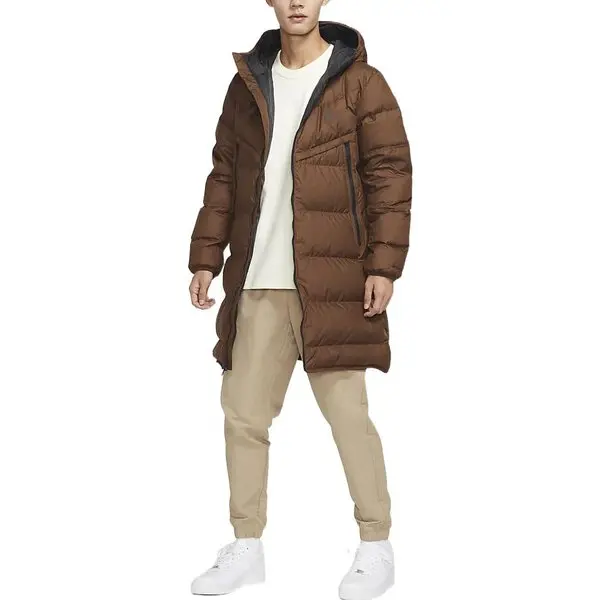 Nike Hooded Puffer Long Coat 'brown