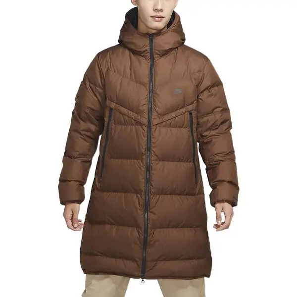 Nike Hooded Puffer Long Coat 'brown