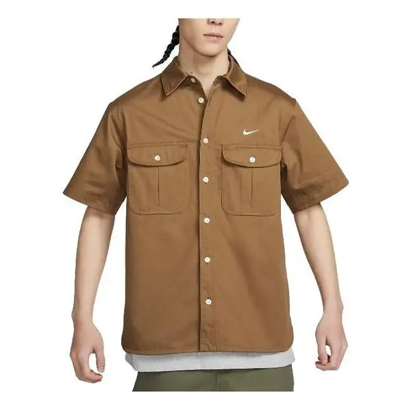 Nike Short Sleeve Woven Skate Button Up Shirt - Tan