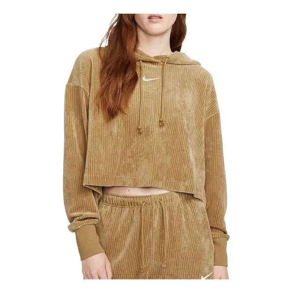 Nike Velour Cropped Pullover Hoodie - Brown/tan