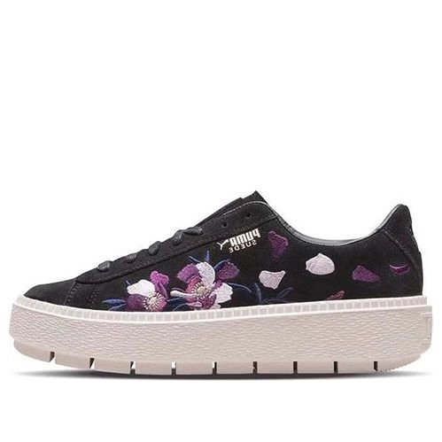 PUMA Suede Platform Floral Embroidered Sneakers - Black