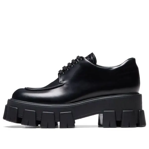 Prada Monolith Brushed Calf Derby Shoes - Black