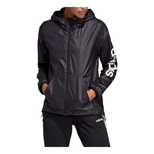 Adidas E Lin Windbreaker Jacket With Letter Logo - Black