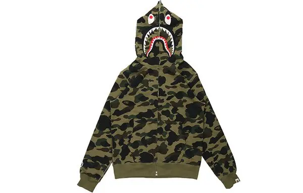 A BATHING APE Camouflage Shark Full Zip Hoodie - Green