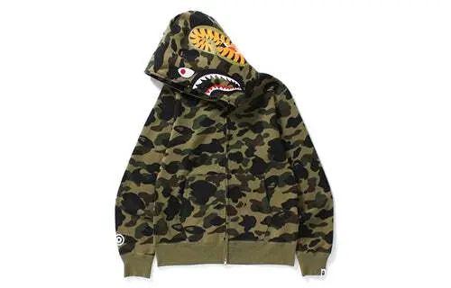 A BATHING APE Camouflage Shark Full Zip Hoodie - Green