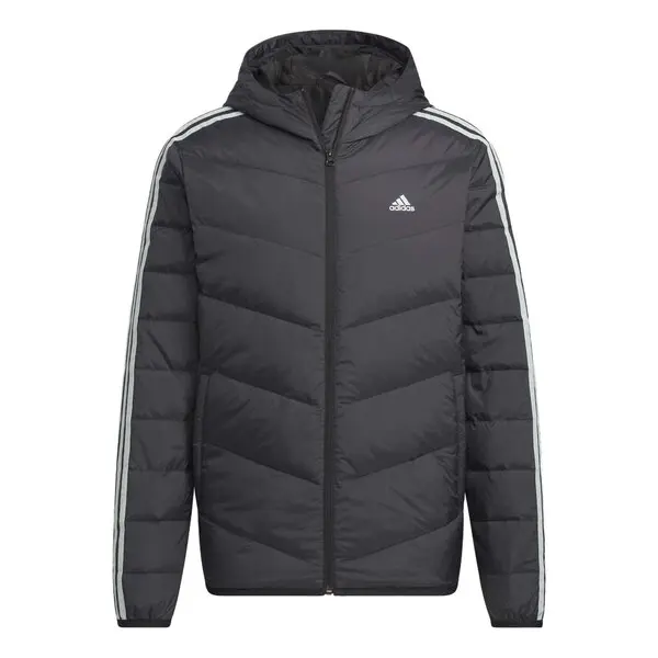 Adidas Neo Padded Down Jacket With Hood And Striped Sleeves - Black